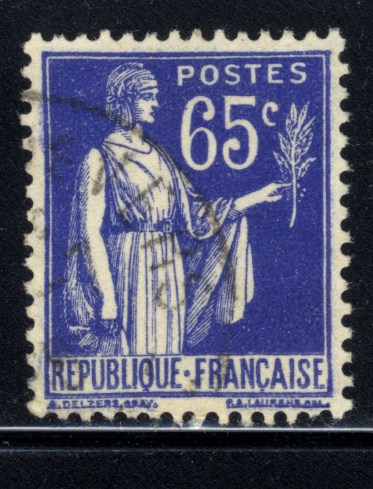 1937 French Stamp Republique Francaise 65c SC 271 A45 65c brt ullra ...