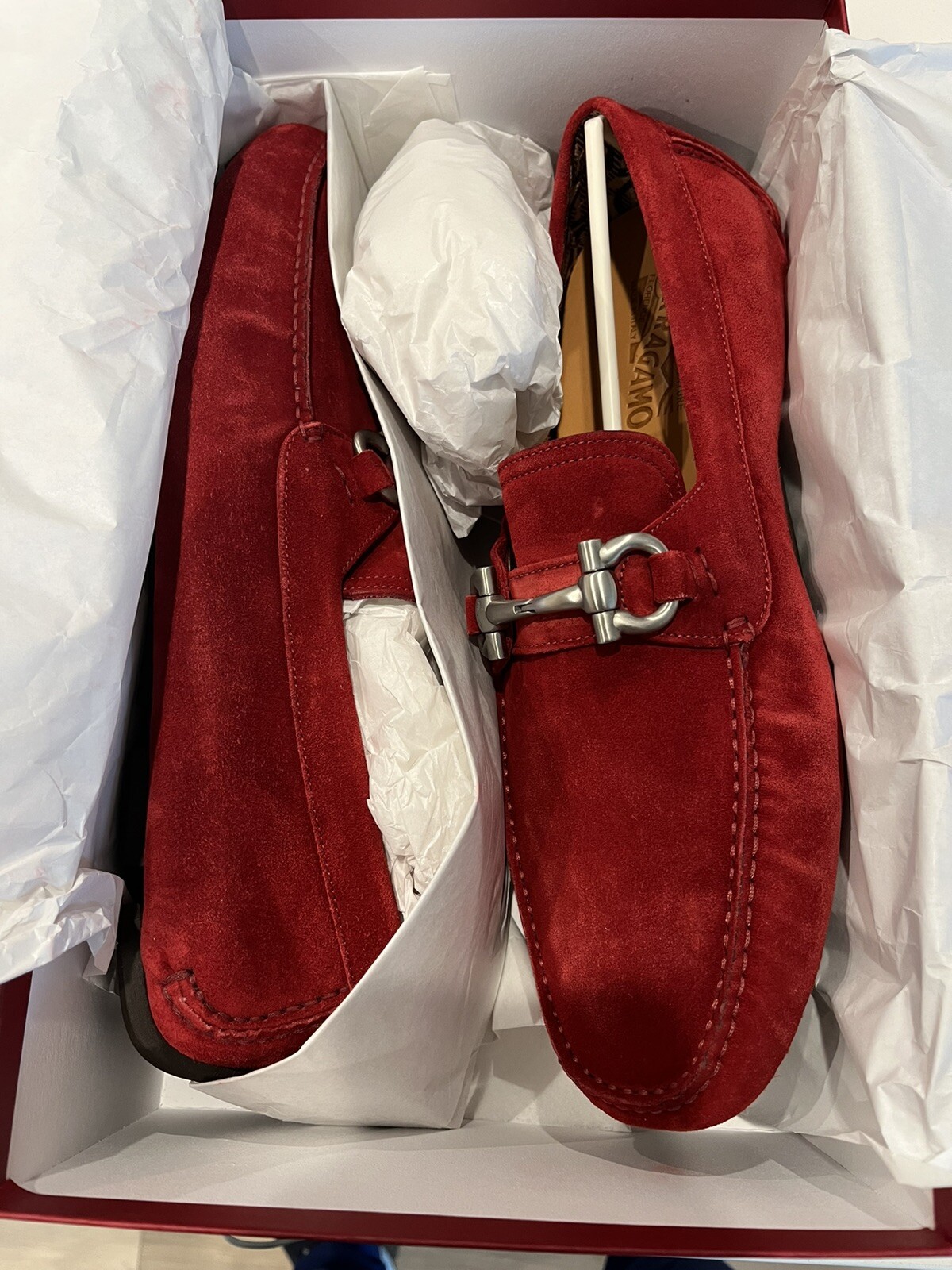 New Salvatore Ferragamo Parigi Men Driver Moccasin Loafers Shoes Red 12 ...