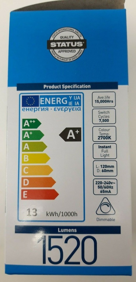 Dimmable LED GLS Light Bulbs E27 Screw In ES Warm White 2700K 13w=100w ...
