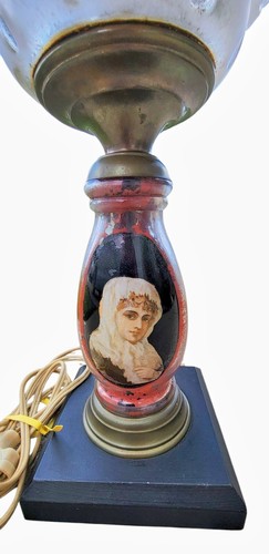 Rare ANTIQUE EAPG OIL LAMP REVERSE PAINTED WOMAN Electric Light w ...