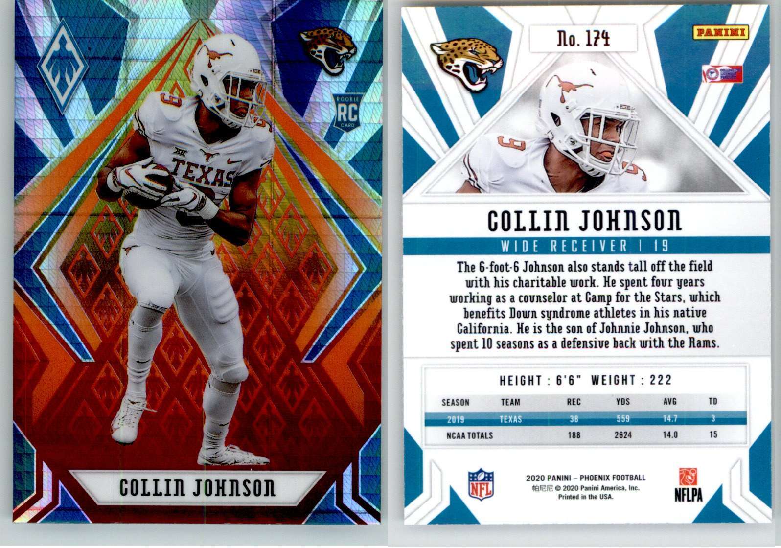 Collin Johnson 2020 Phoenix Fanatics Fire Burst #174 Jaguars RC Rookie ...