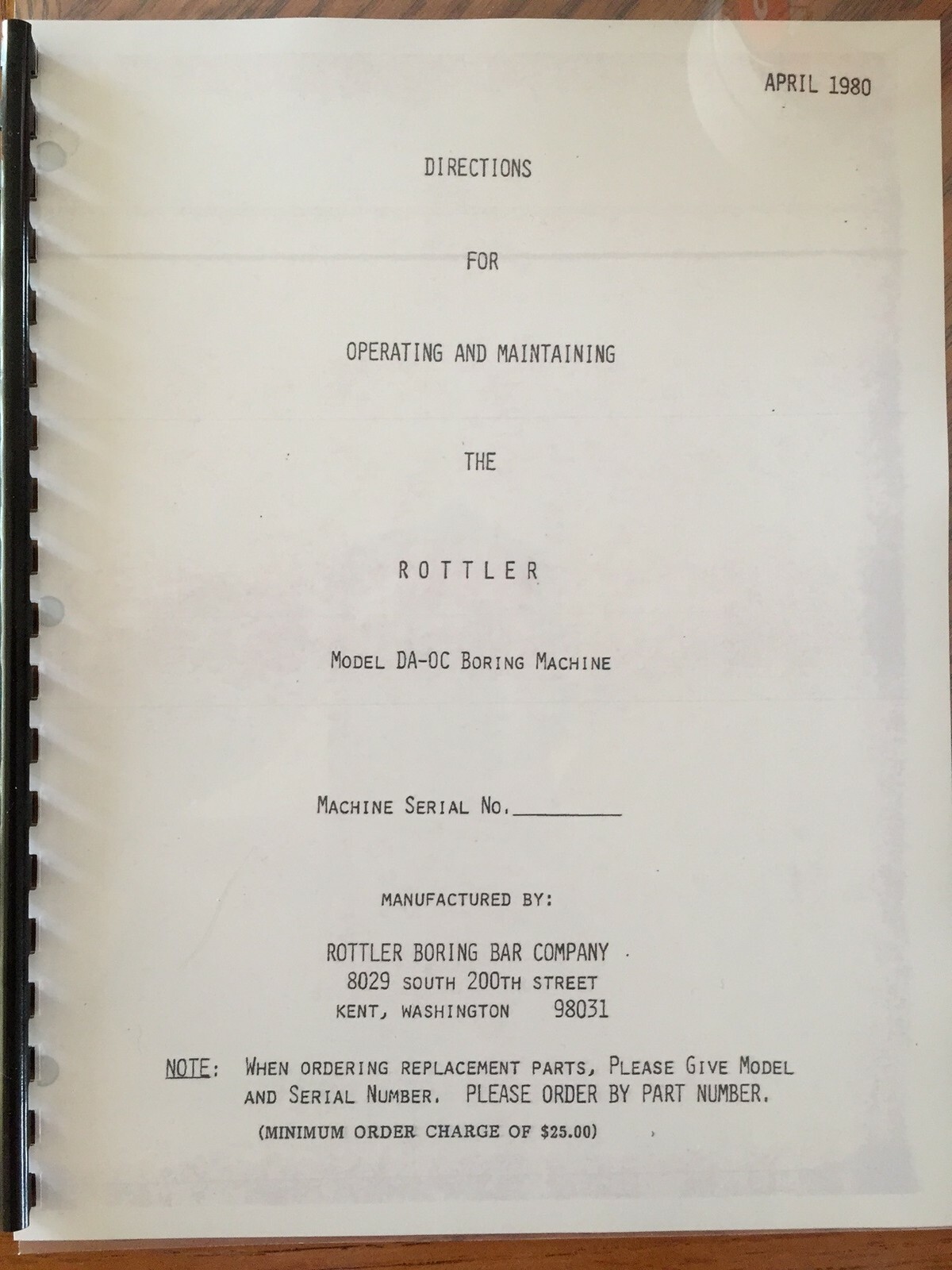 Rottler DA-OC Boring Bar Operations and Maintenance Manual | eBay