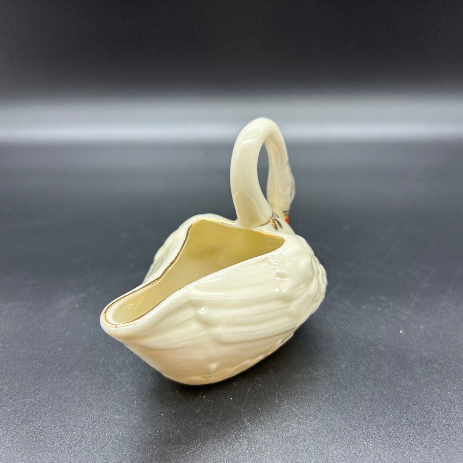 Vtg Belleek Ireland Swan Creamer Dish Hand Painted Trim Gold 7th Mark ...