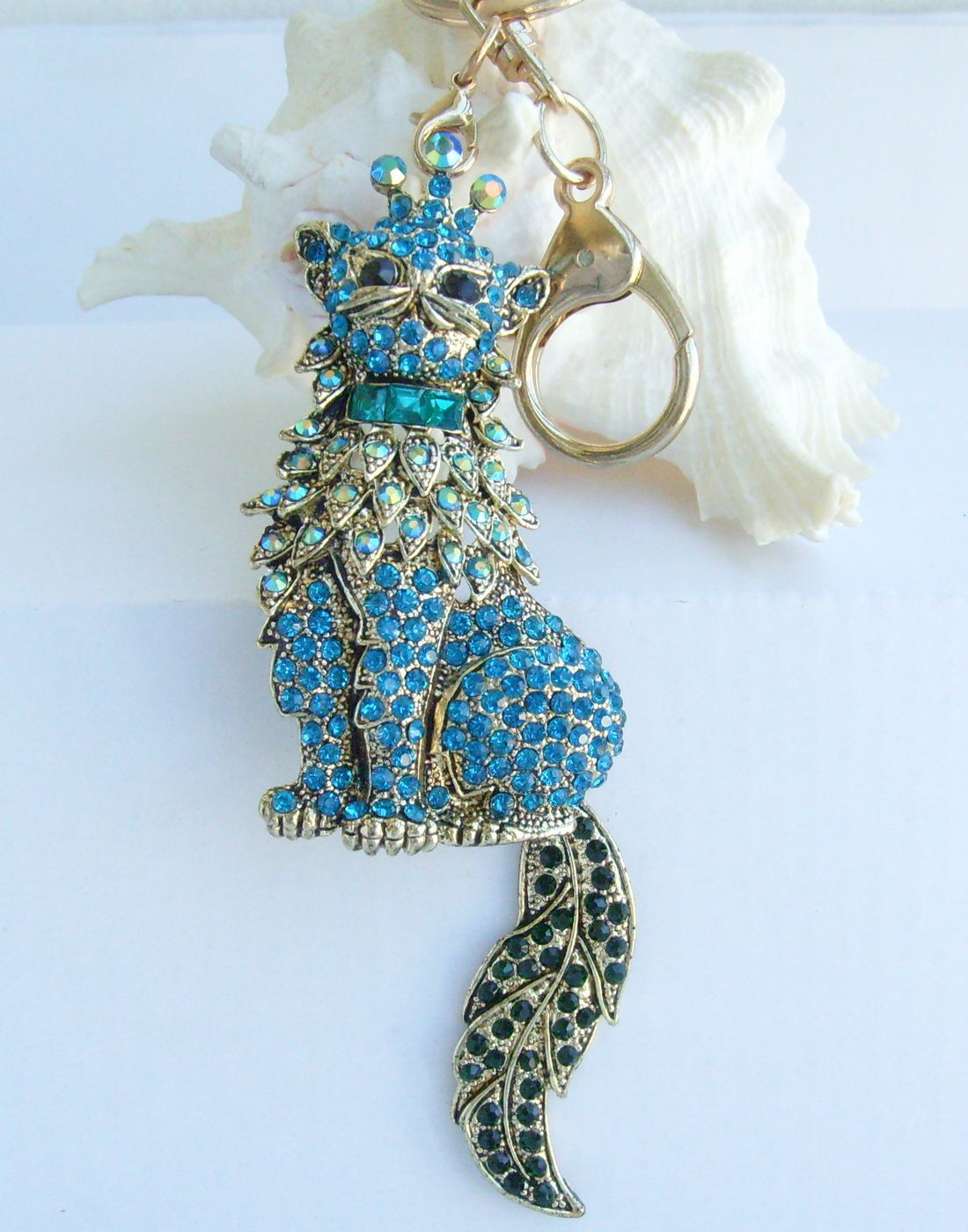 Charming Animal Cat Kitty Keychain Pendant Rhinestone Crystal KP05953 ...