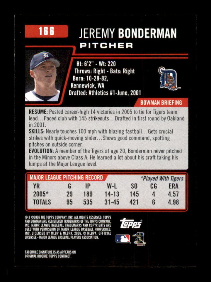 2006 Baseball Bowman Jeremy Bonderman Detroit Tigers #166 | eBay