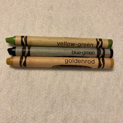 3 Crayola crayon colors: yellow-green blue-green goldenrod discontinued ...
