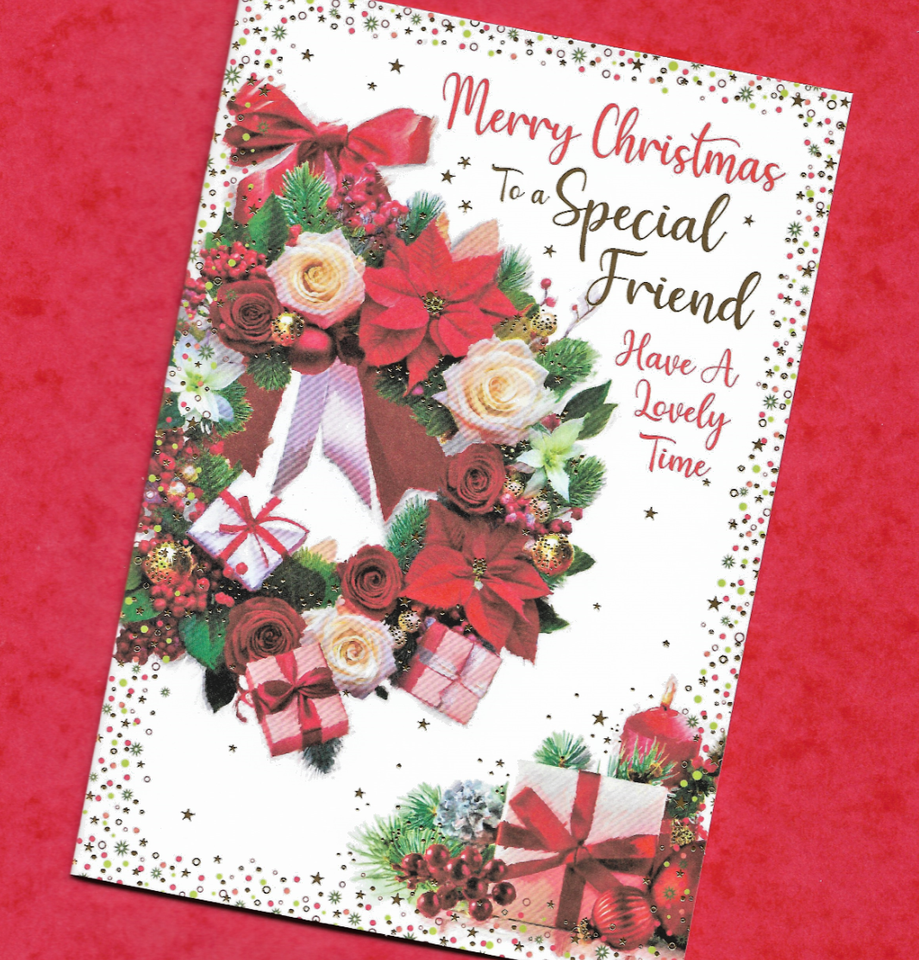 To A Special Friend Christmas Card Female Woman Lady Xmas Floral Wreath ...