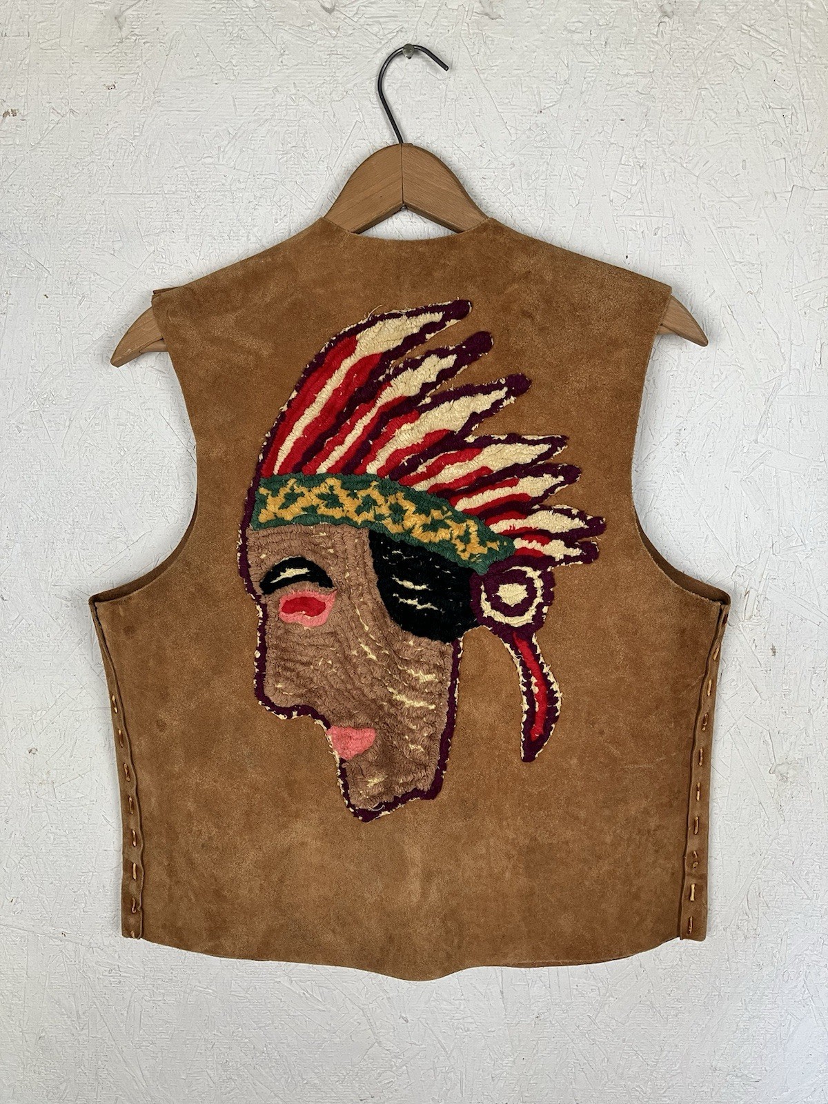 1970s Native American Leather Vest Regalia Prop - Gem
