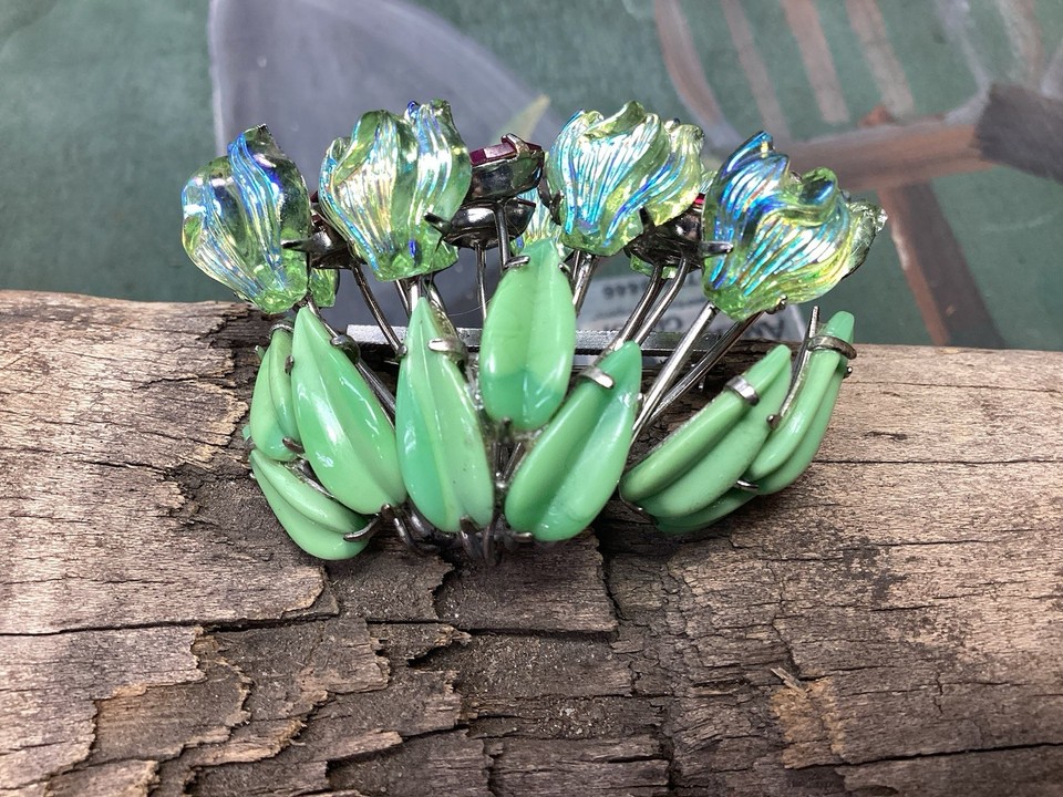 Vintage High End Unsigned Rhinestone Glass AB Flower Brooch Tiered ...