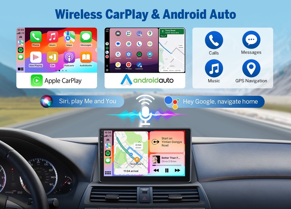 For Honda Accord 2008-2012 Android 14 10.1" Car Stereo Radio CarPlay ...