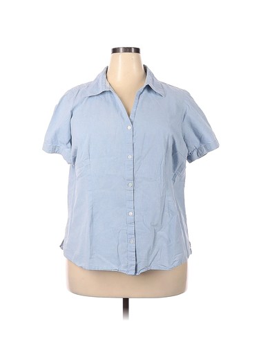 Basic Editions Women Blue Short Sleeve Button-Down Shirt 2X Plus | eBay