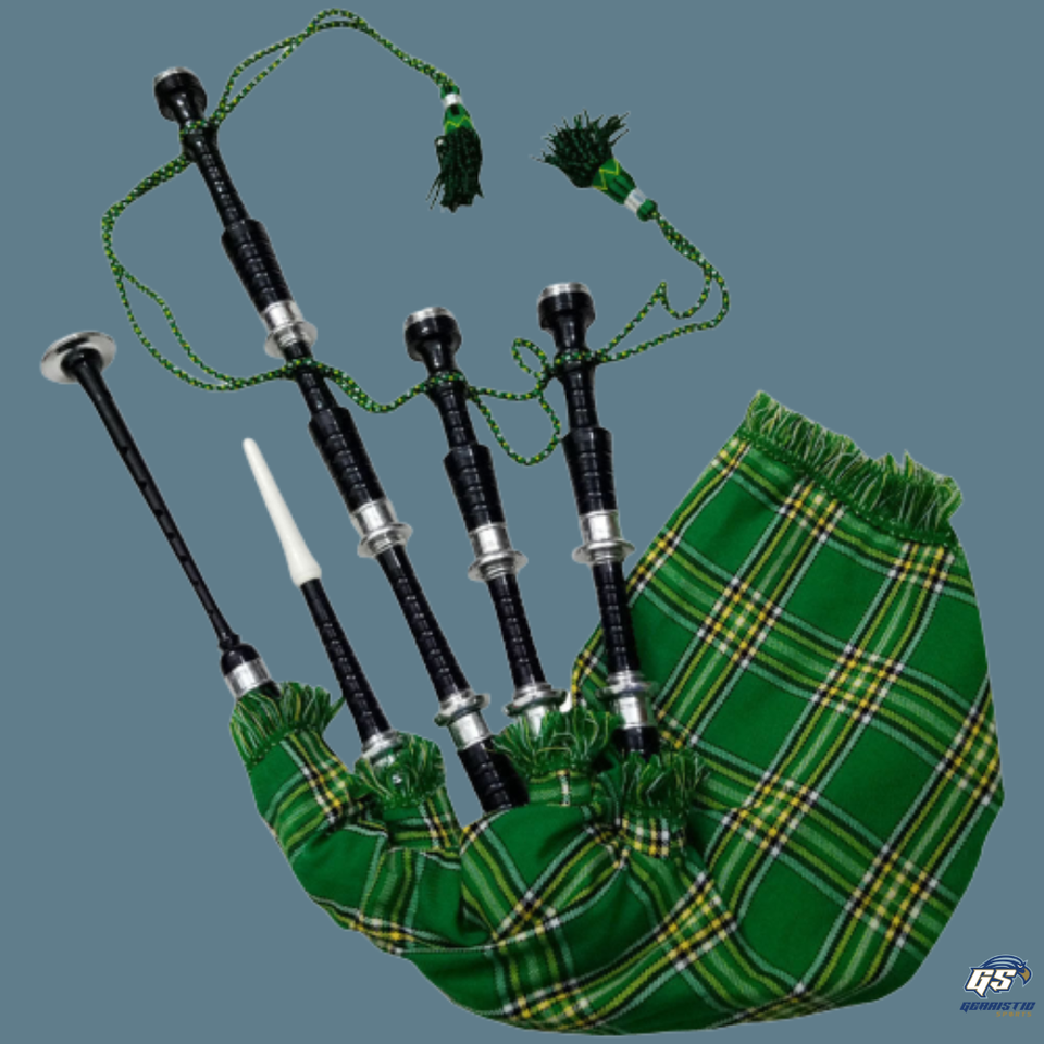 Scottish Black Bagpipe Full Silver Mounts Irish Cover With Bag | eBay