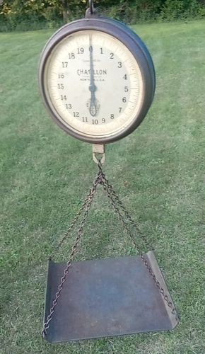 Nice Old Vintage CHATILLON Hanging Store Scale Set Complete w/ Flat Pan ...