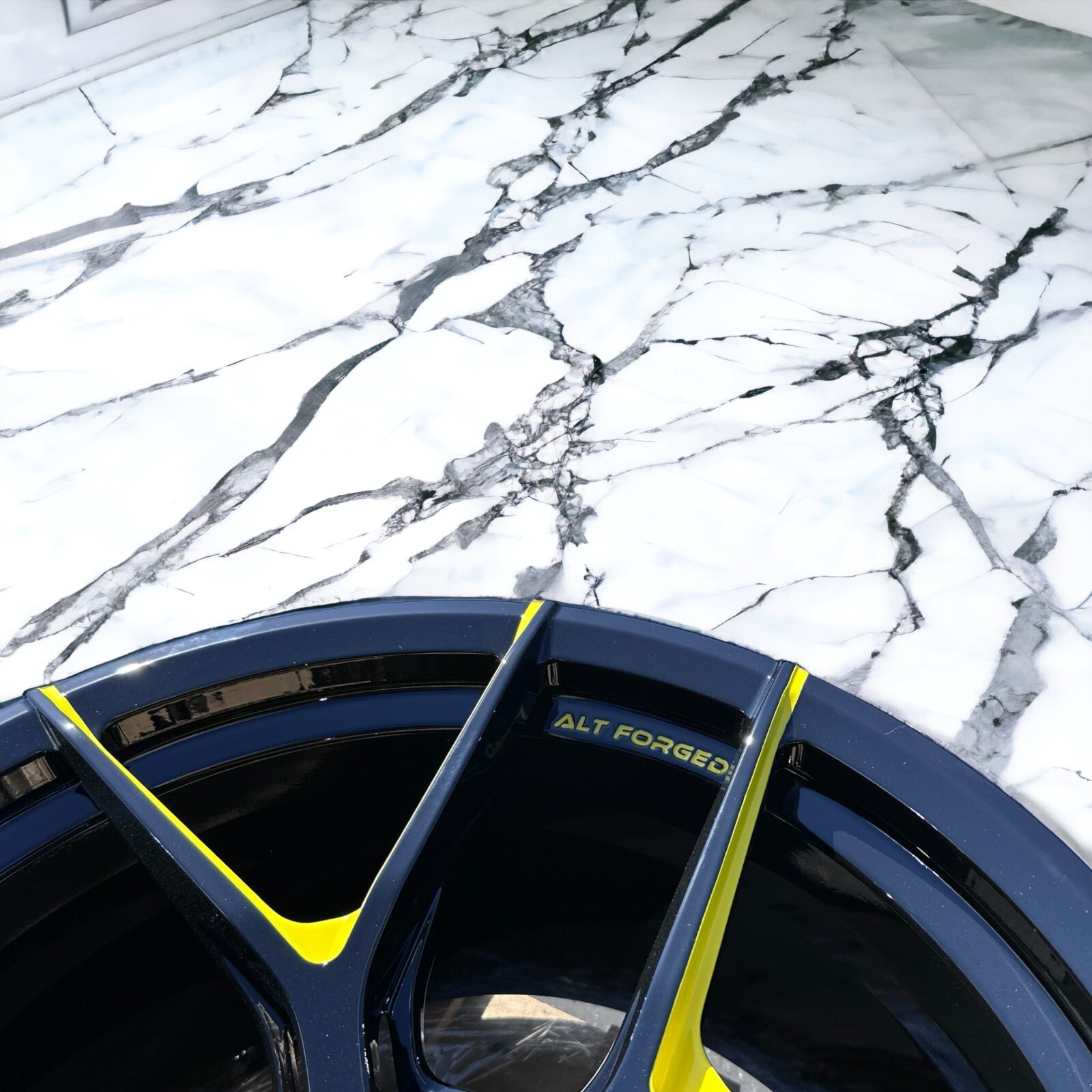 20" 21" ALT5 Forged Gloss Black / Yellow wheels for C8 Corvette Z51 ...