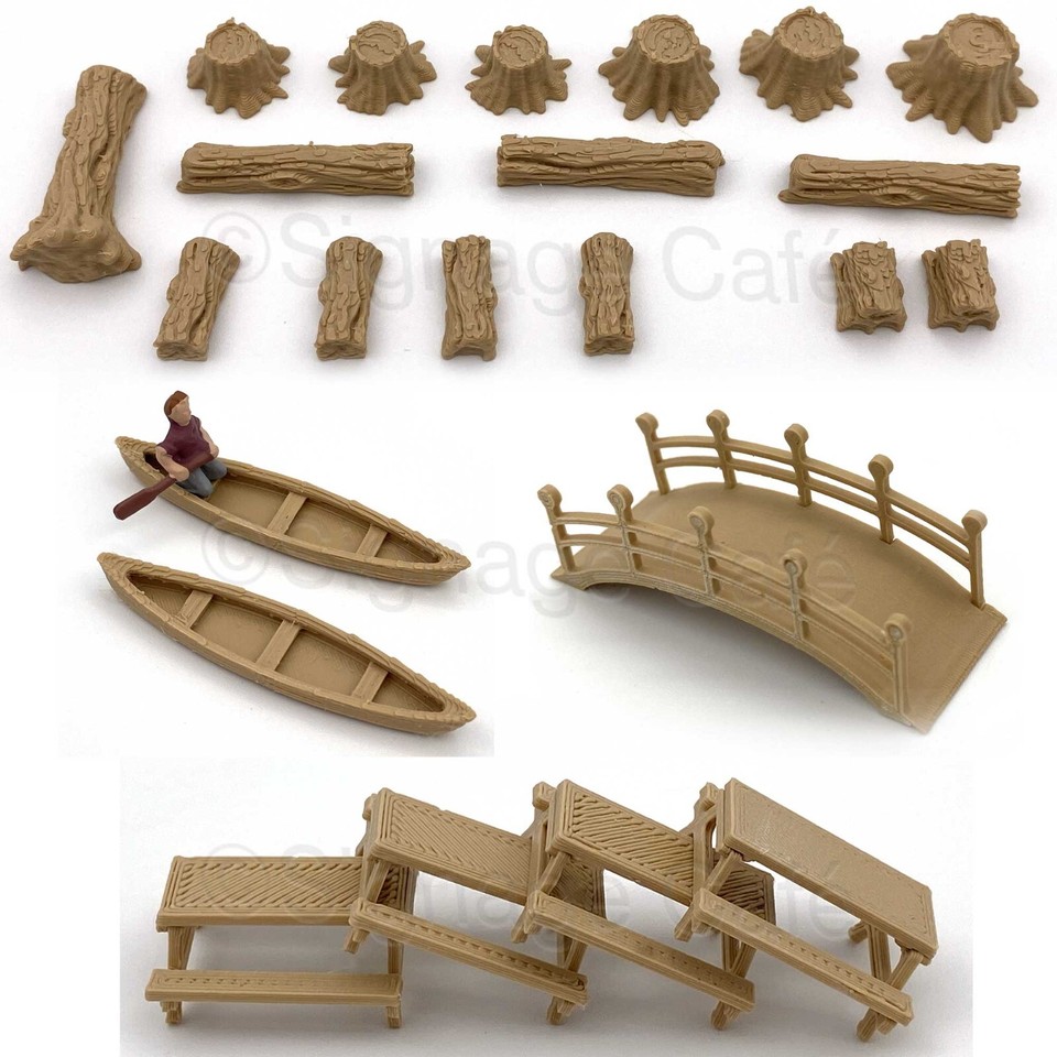 30 pc HO Scale Camping Set - Log Cabin, Gazebo, Outhouse & More. Free ...