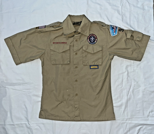 Boy Scout Tan UNIFORM SHIRT Youth LARGE Short Sleeve Patch Council BSA ...