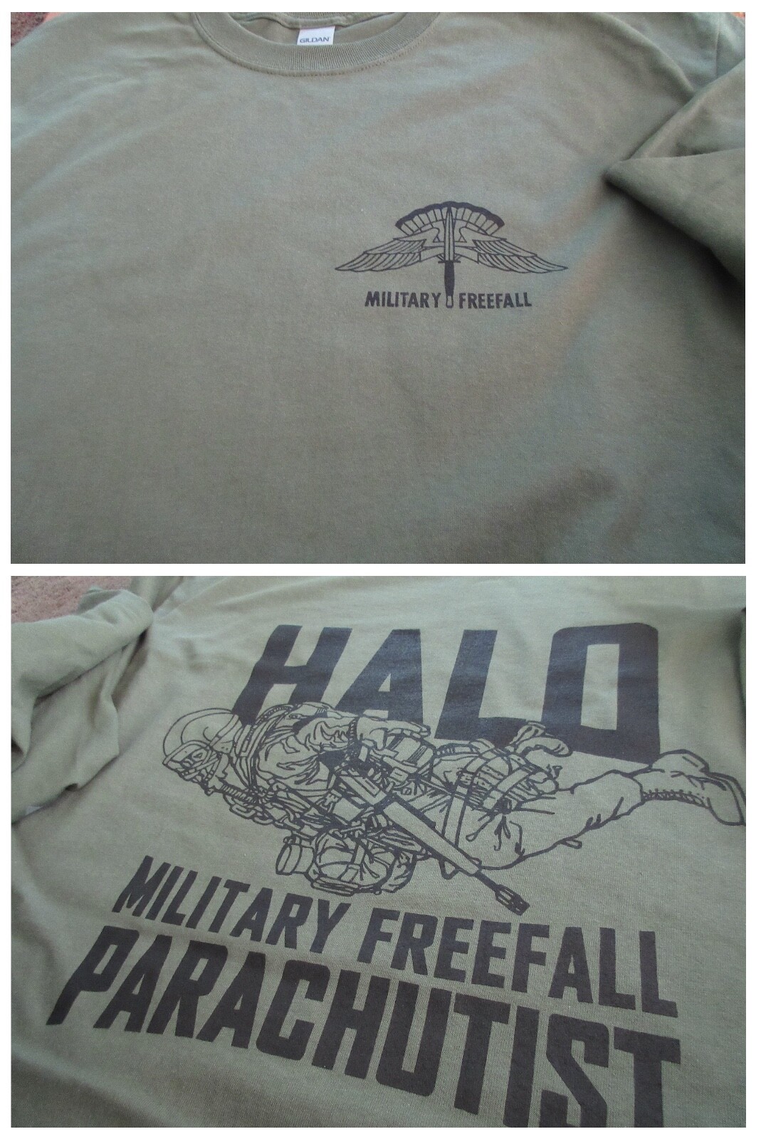 HALO Military FREEFALL Parachutist T-Shirt 2X Long Sleeve US Design 6oz ...