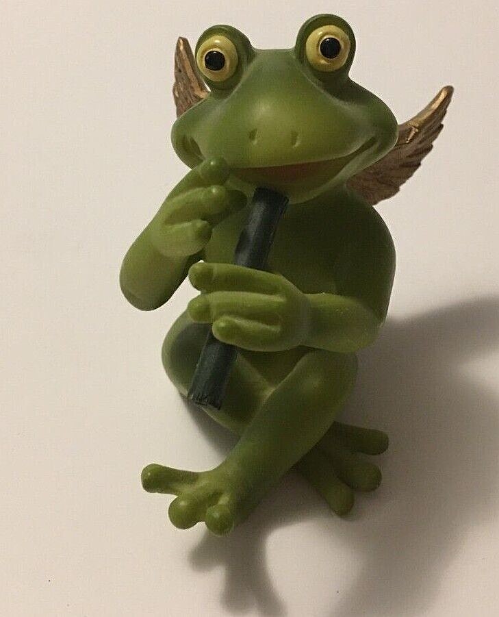 Vintage Hard Plastic Green Angel Frog Playing Flute Figurine 2 1/2 ...