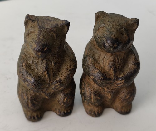 Pair Cast Iron Bear Figurines ~ Rustic Brown Matte Finish ...