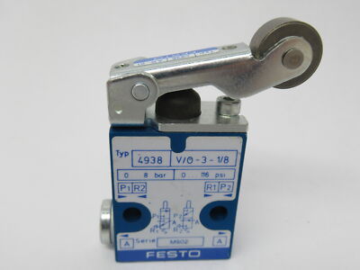 Festo 4938 V/O-3-1/8 Stem Actuated Valve w/Roller Lever 0-8 bar 0-116 ...