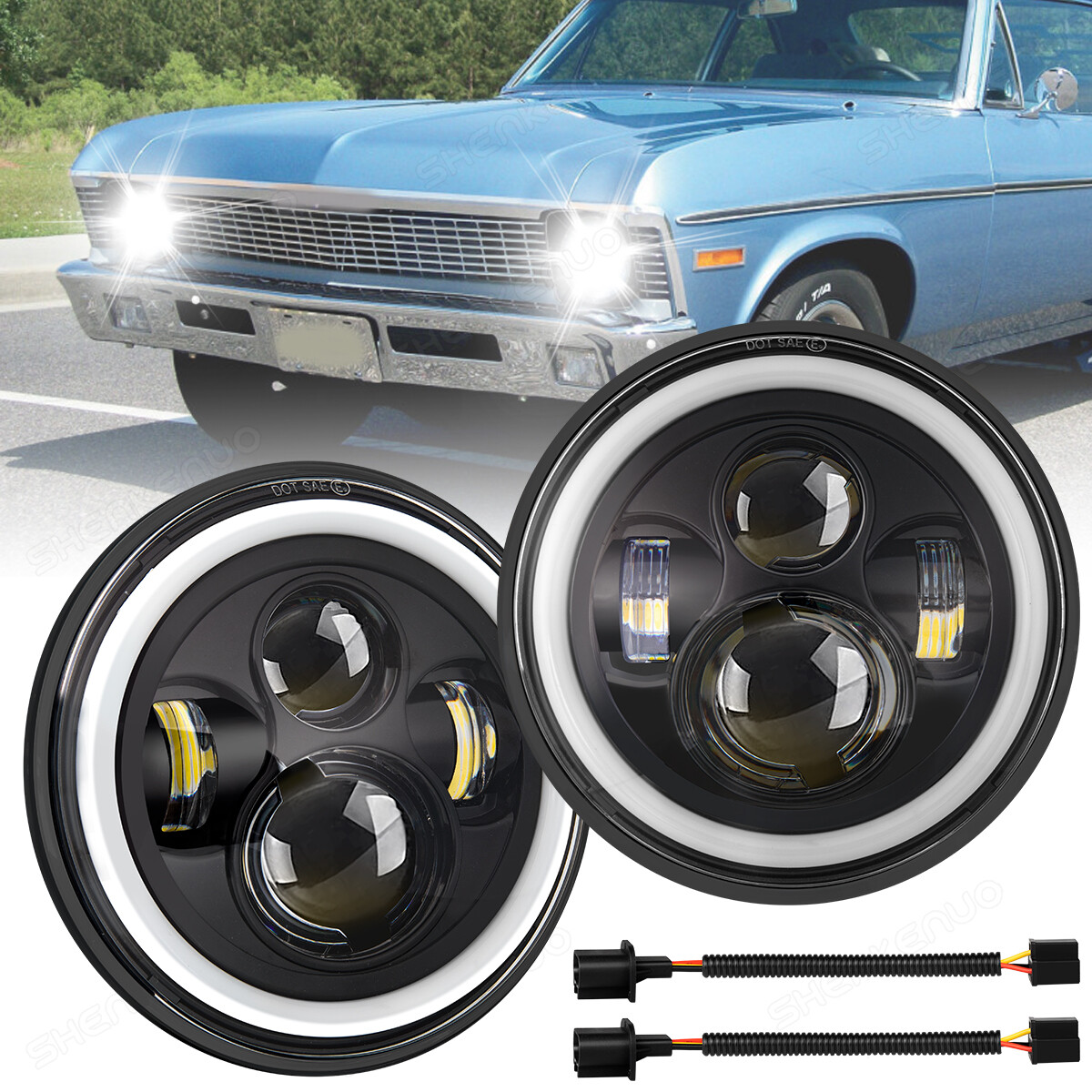 For Chevy C10 C20 C30 K10 G20 7" Inch Round LED Headlight Hi-Lo Beam ...