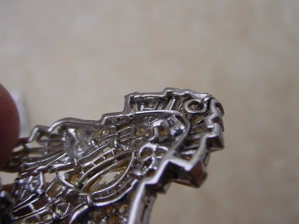 Smashing Art Deco Platinum Brooch/ Jacket Clips, Close to 5 Carats In ...