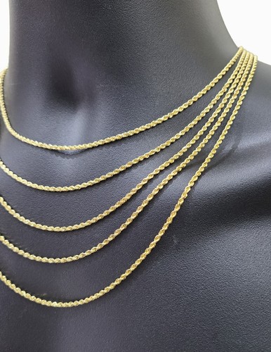Solid 18k Yellow Gold Necklace Rope Chain 2mm 24'' Inch Real 18kt Men ...