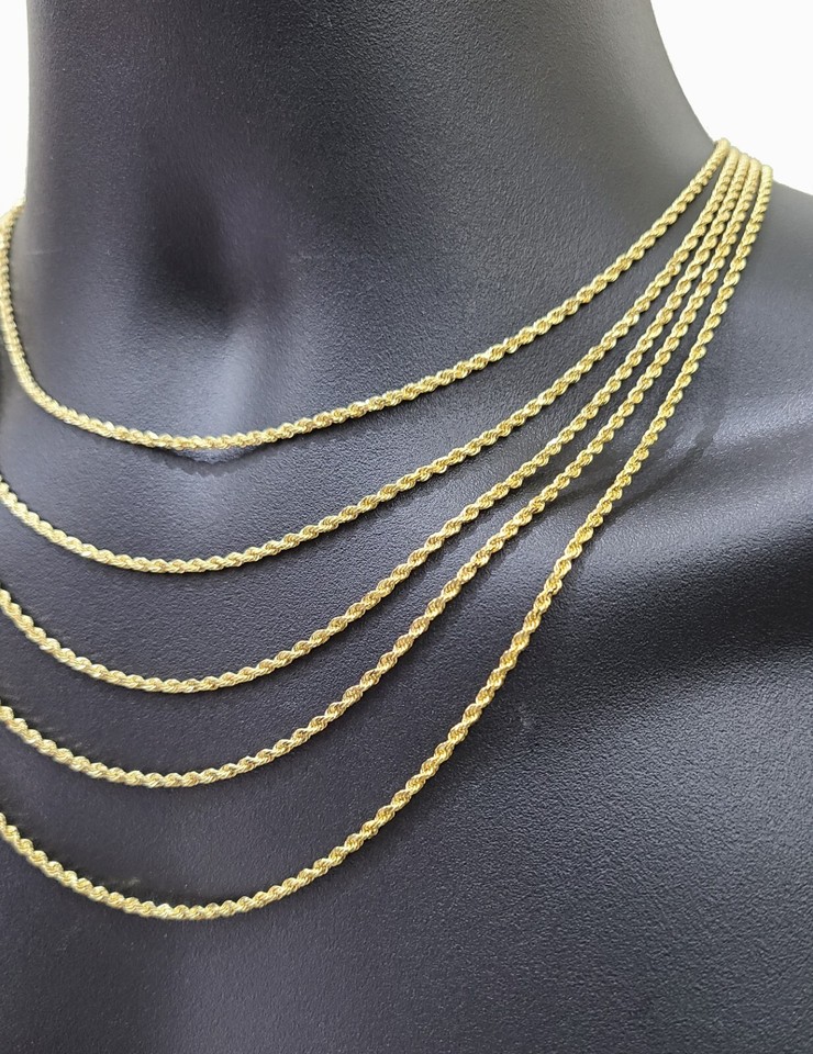 Solid 18k Yellow Gold Necklace Rope Chain 2mm 24'' Inch Real 18kt Men ...