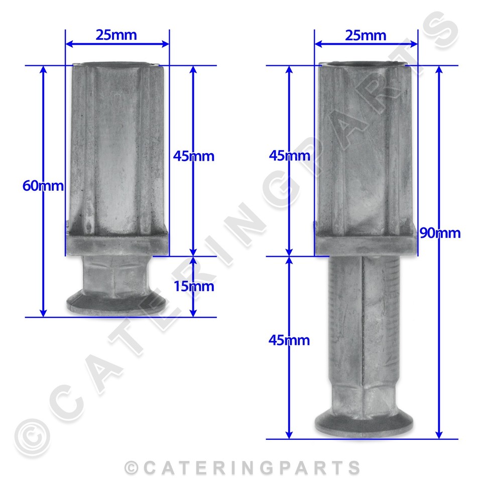 25mm SQUARE TABLE LEG ADJUSTABLE FEET FOOT METAL PUSH FIT INSERT 60mm ...