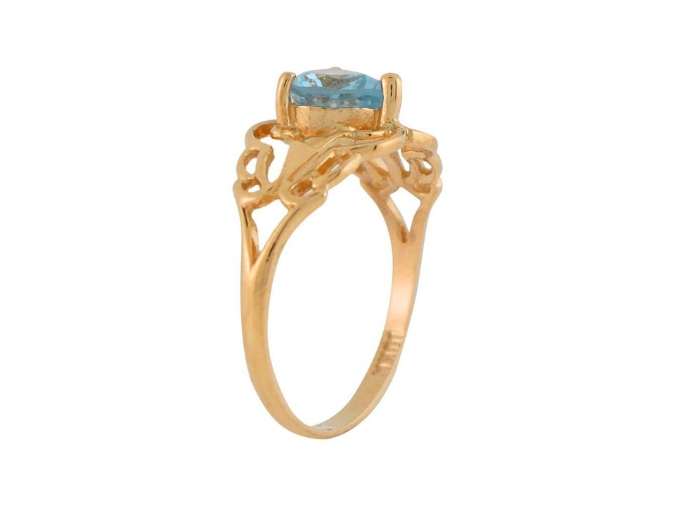 10k or 14k Yellow Gold Simulated Aqua Heart Ladies Filigree March Birth ...