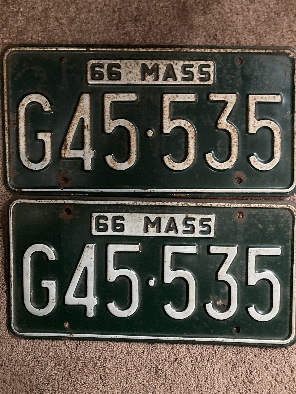Pair of 1966 Massachusetts License Plates - G45 535 - Nice! | eBay