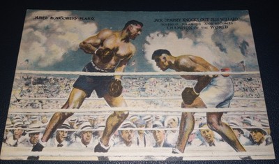 1940s Jack Dempsey's Restaurant Linen Postcard "Knocks Out Jess Willard ...