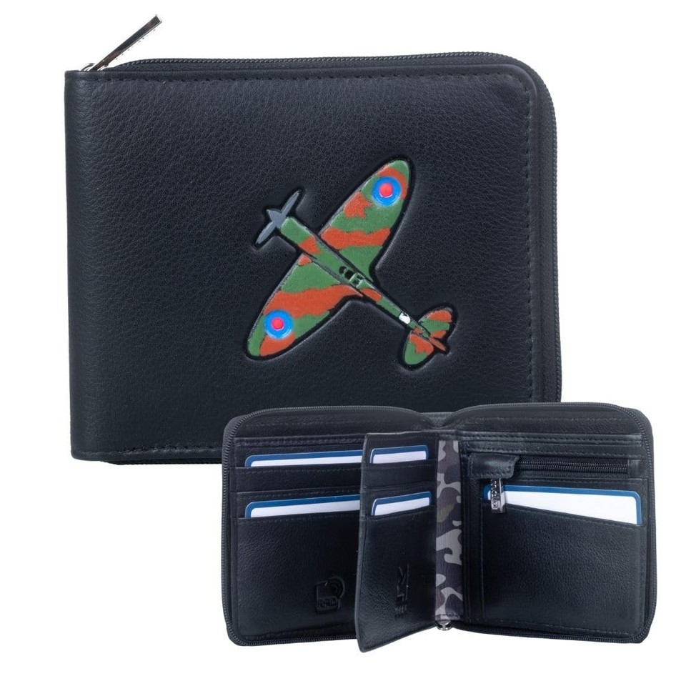 Mala Leather Spitfire Plane Zip Around RFID Leather Wallet Black ...