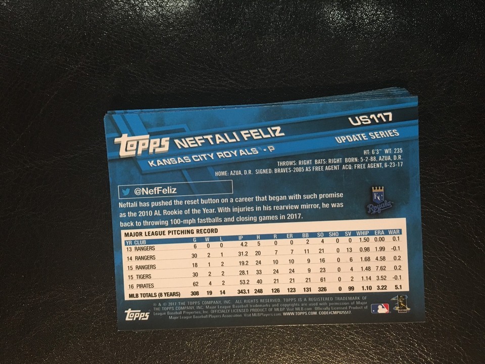 2017 Topps Update US117 Neftali Feliz 20 count lot Kansas City Royals ...