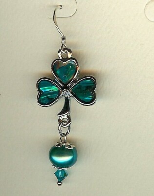 Abalone Shell Irish Shamrock Earring with teal Pearls and Swarovski ...