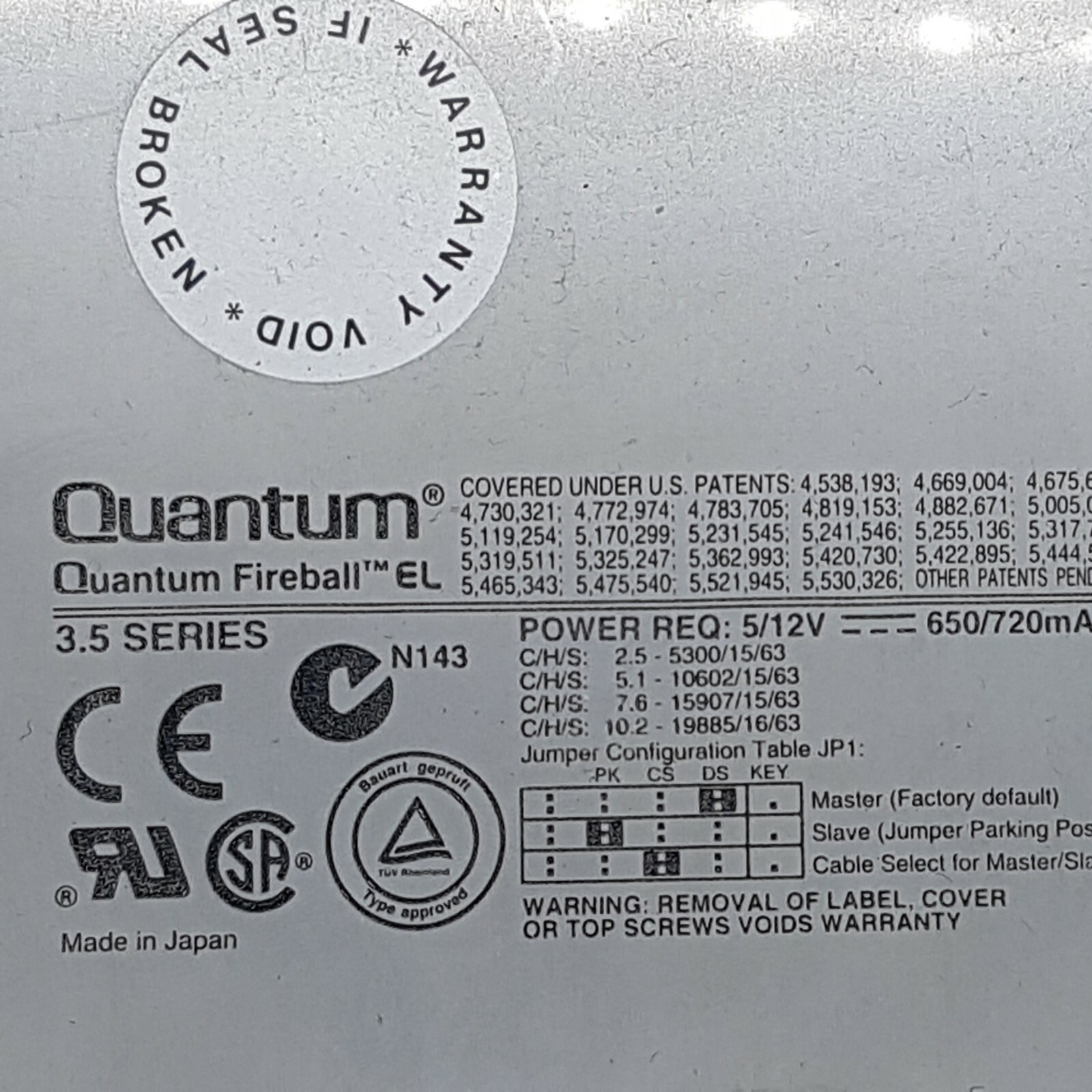 Quantum Fireball EL 3.5 Series 1998 ATA-5 EL25A012 Untested With ...