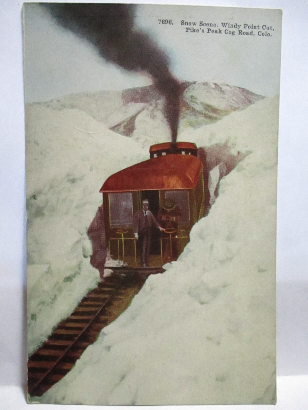 1910 SUMMIT OF PIKES PEAK OFFICIAL POSTCARD SNOW SCENE, WINDY POINT CUT ...