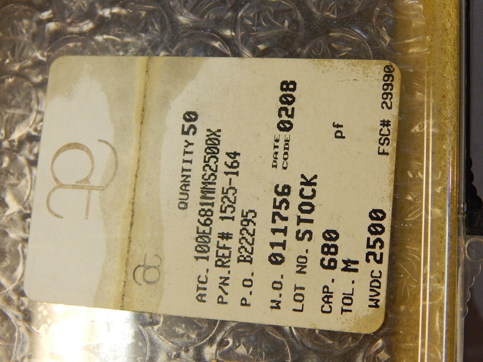 ATC PORCELAIN HIGH POWER RF CAPACITOR 680PF 2500VDC 20% MICROSTRIP ...