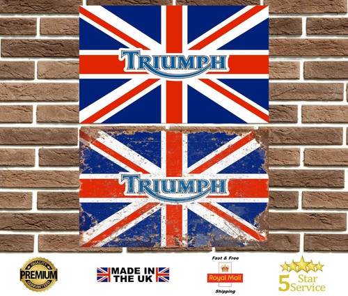 Triumph Union Jack Metal Sign Wall Plaque Garage Sign Vintage Retro Man ...