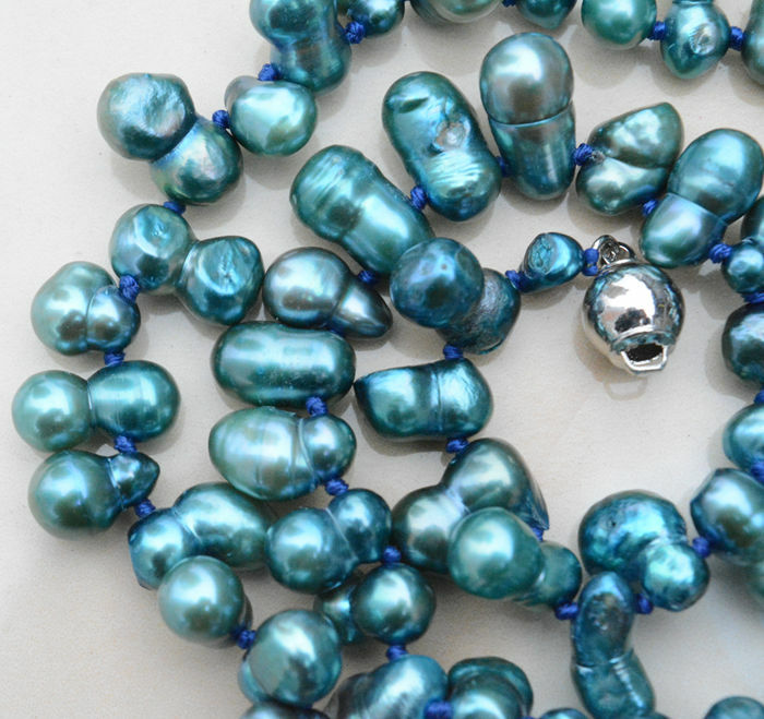 Odd-shaped baroque blue Akoya Cultured Pearl Beads Necklace 18 " | eBay
