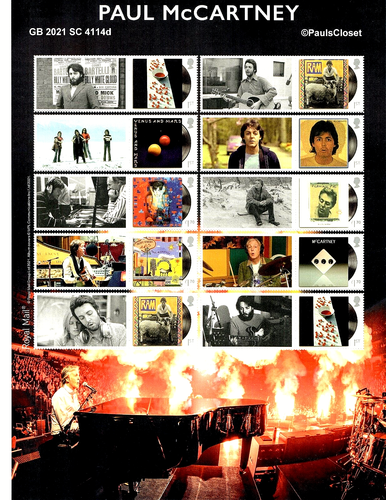 GB 2021 SC 4114d PAUL McCARTNEY 10 STAMPS/10 LABELS MNH OG SHEET VERY ...