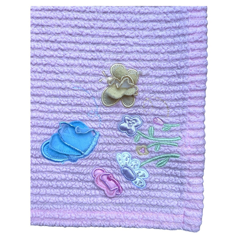 Baby Connection Chenille Pink Embroidered Butterfly Baby Blanket 28x40 ...