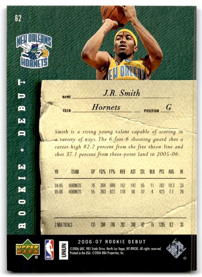 2006-07 Upper Deck Rookie Debut J.R. Smith Basketball Cards #62 | eBay