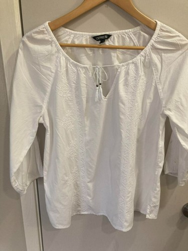 Express XS White Tassels Tie Bohemian Embroidered Top | eBay