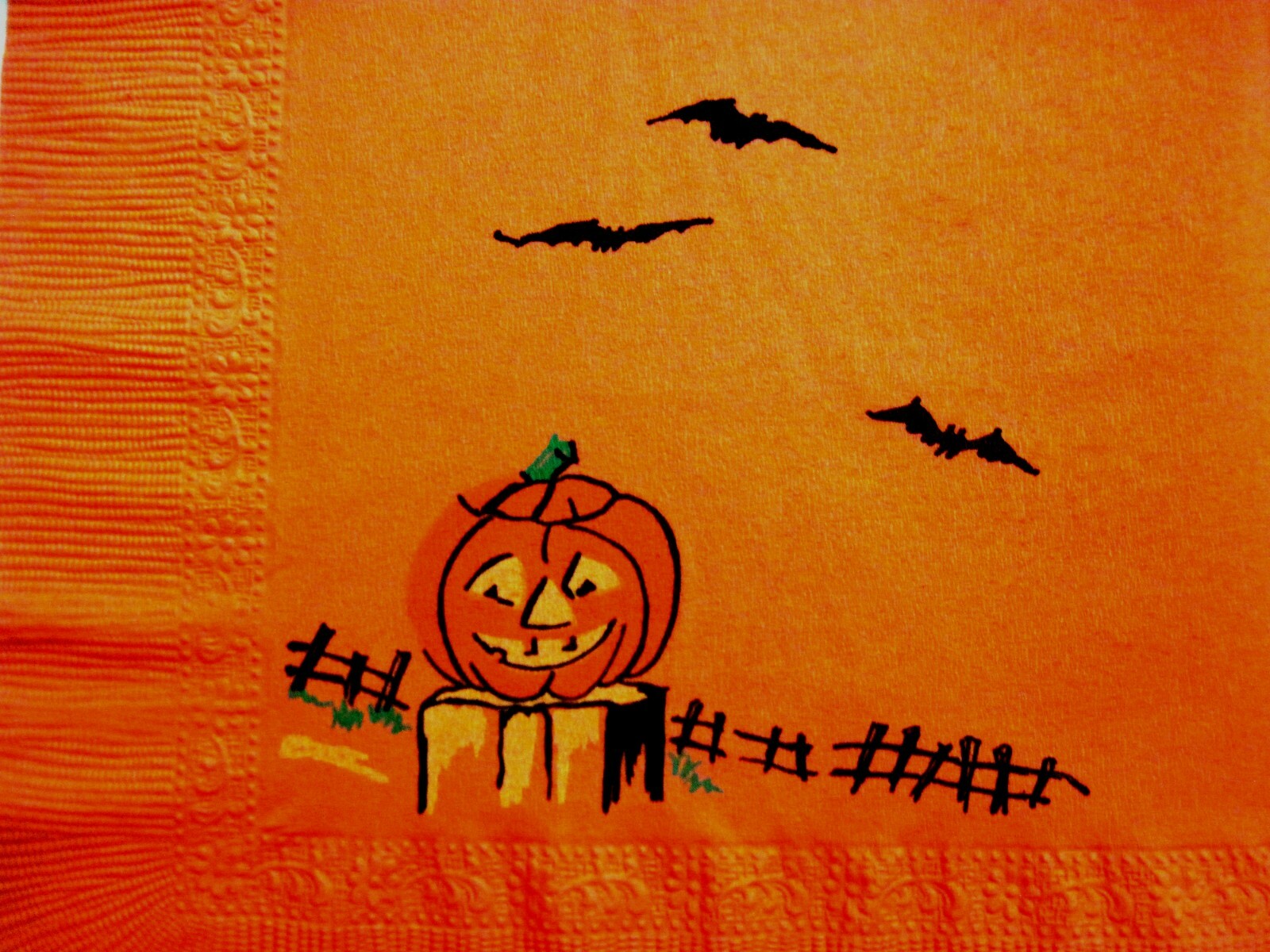 1950's "Halloween" Napkin w/ Scary Black Witch Silhouette & Orange Moon ...