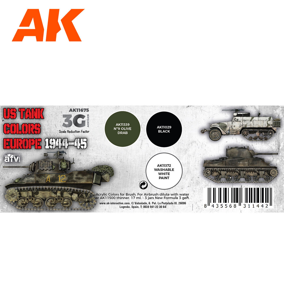 AK Interactive AFV Series: US Tank Colors Europe 1944-45 Acrylic Paint ...