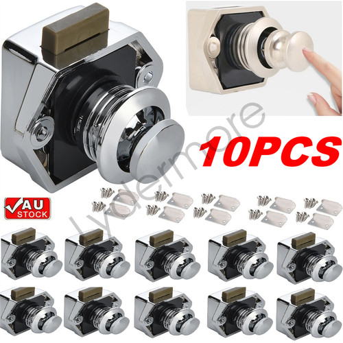 10Pcs Push Button Drawer Cupboard Catch Lock Cabinet Caravan RV Latch ...