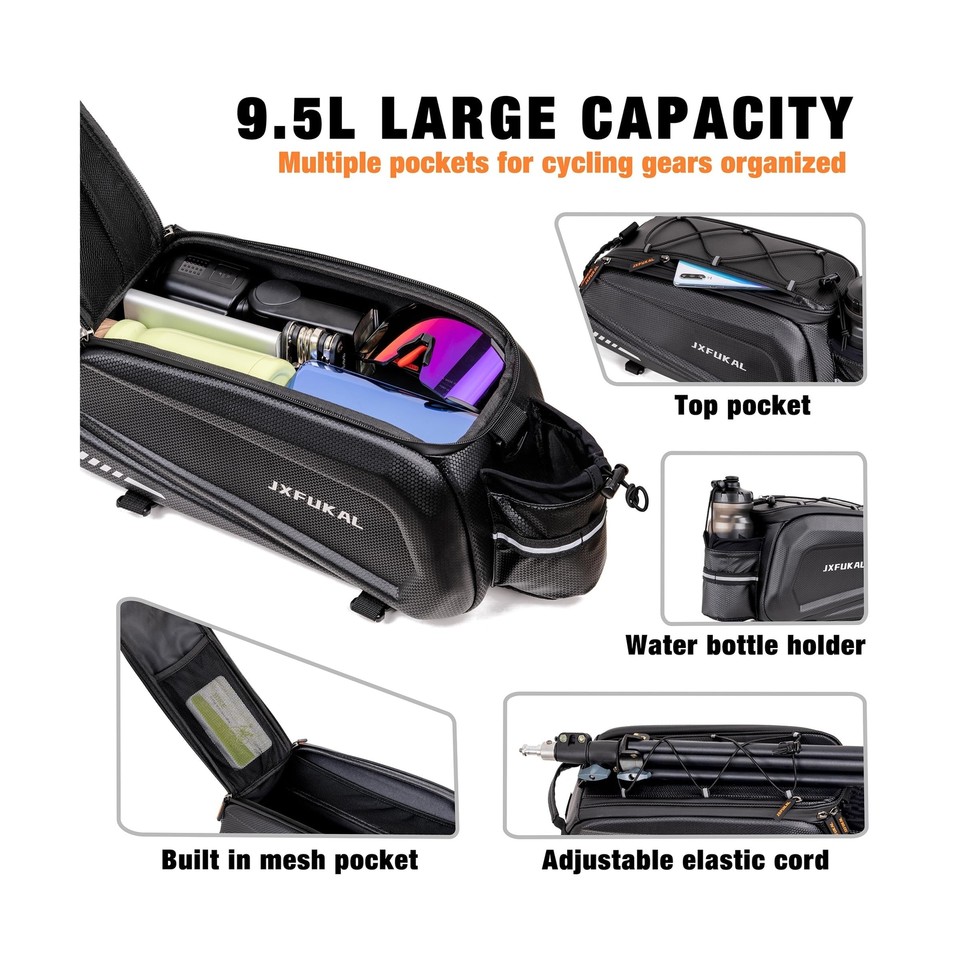 JXFUKAL Bike Bags for Bicycle Rear rack - 9.5L/17L/40L Hard Shell ...