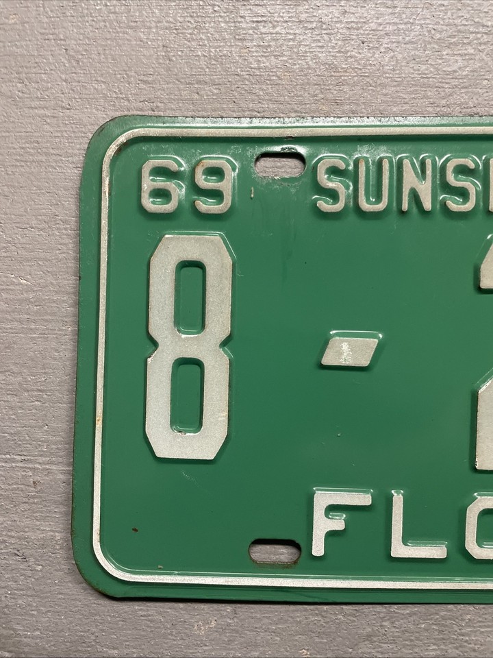 VINTAGE 1969-1970 FLORIDA LICENSE PLATE SUNSHINE STATE WHITE/GREEN 8 ...