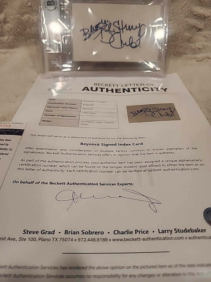 Beyonce Destinys Child Autograph JSA & Beckett Authenticated Beyoncé ...